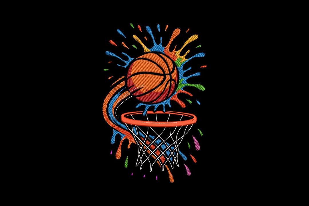 Colorful Basketball Hoop Splash Embroidery Design, Basketball Hoop ...