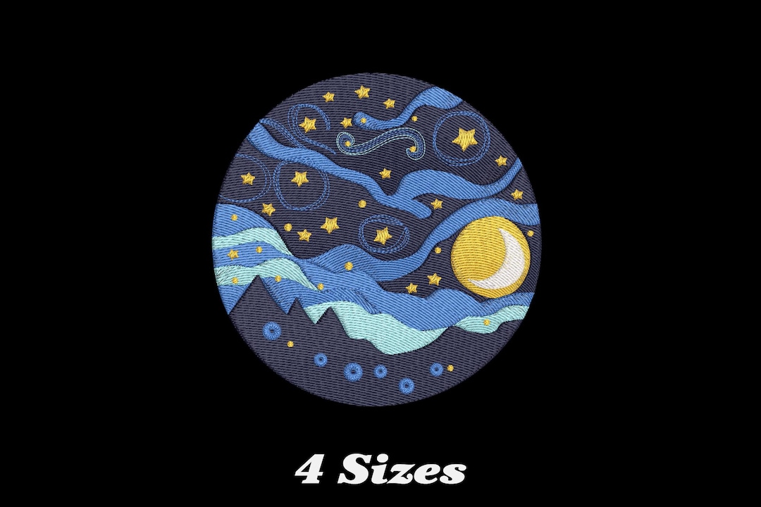 Starry Night Sky Embroidery Design, Starry Night Sky Machine Embroidery ...