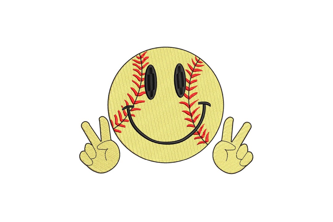 Smile Face Softball Embroidery Design, Softball Machine Embroidery ...