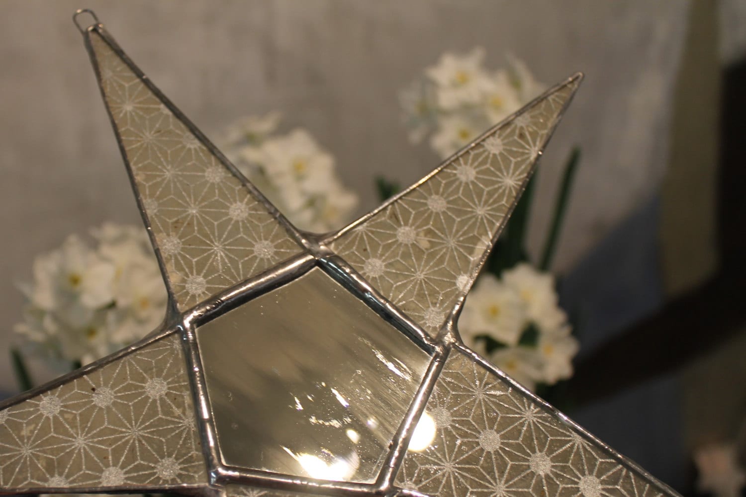 Silver Sparkle Star- 9.5 Inch Lacquered and Mirrored Stained Glass Star ...