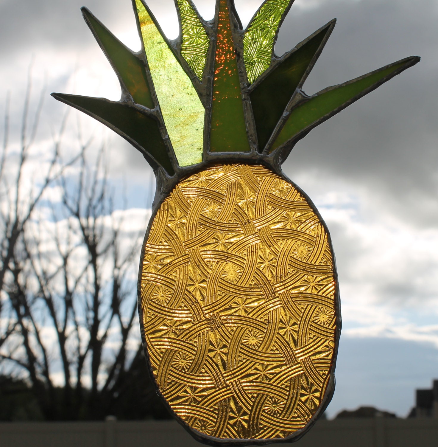 Welcome Pineapple 10 inch stained glass hospitality Hawaii | Etsy