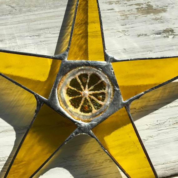 Slice of Lemon Star Almost 10 Inch Art Glass Star With Glass | Etsy