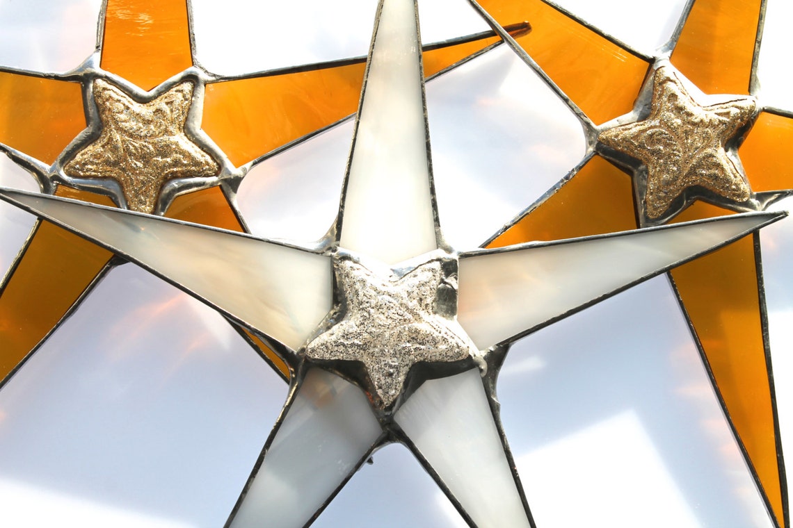 Silver Glimmer Star- Frosty White Stained Glass With Glitter Star ...