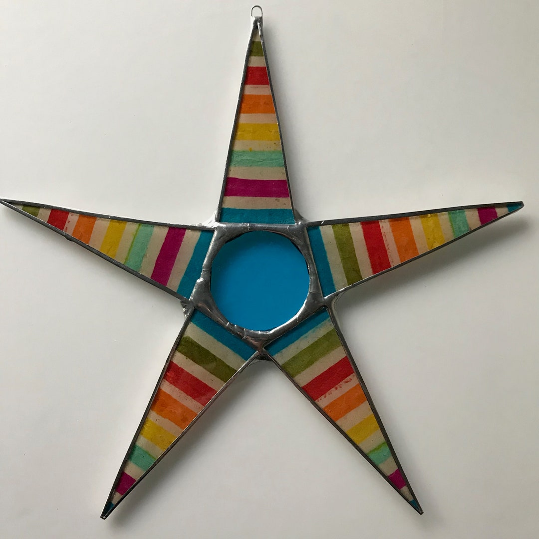 Rainbow Striped Star Ornament: Lacquered Paper & Art Glass Center - Etsy