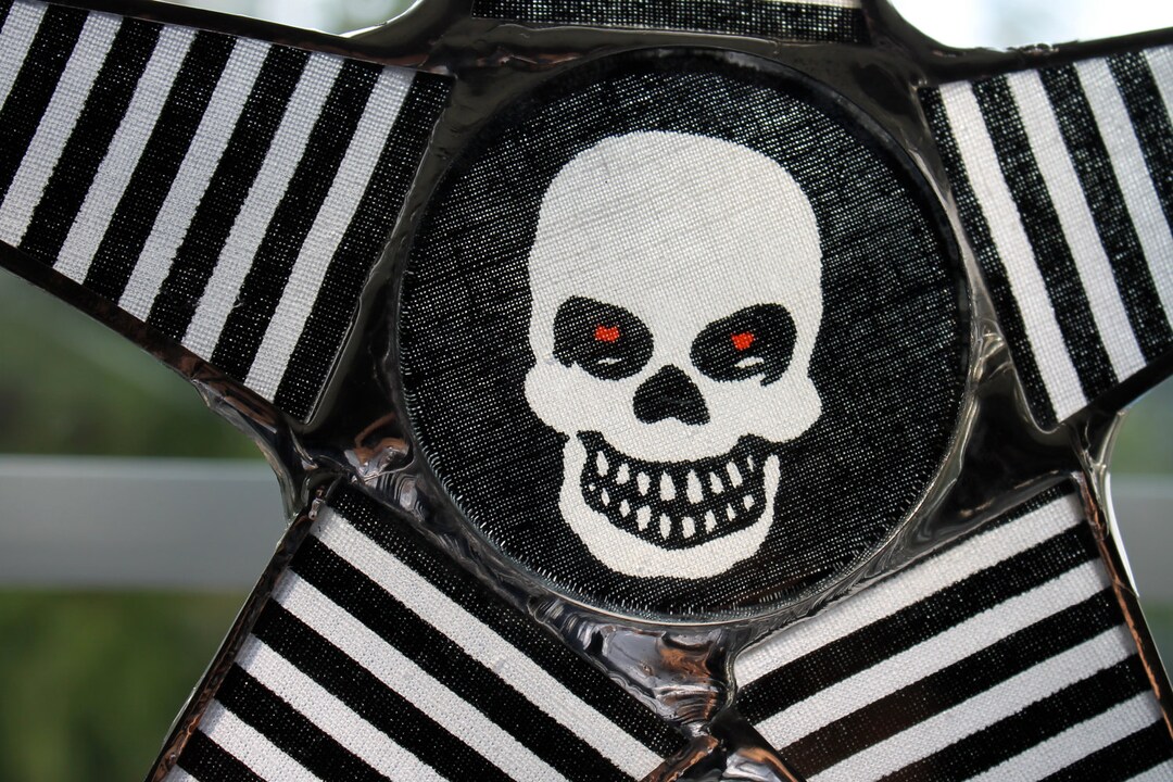Scary Skull Star- Lacquered Fabric on Glass Star- Fun Halloween Decor ...