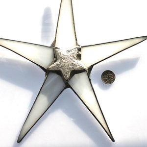 Silver Glimmer Star- Frosty White Stained Glass With Glitter Star ...