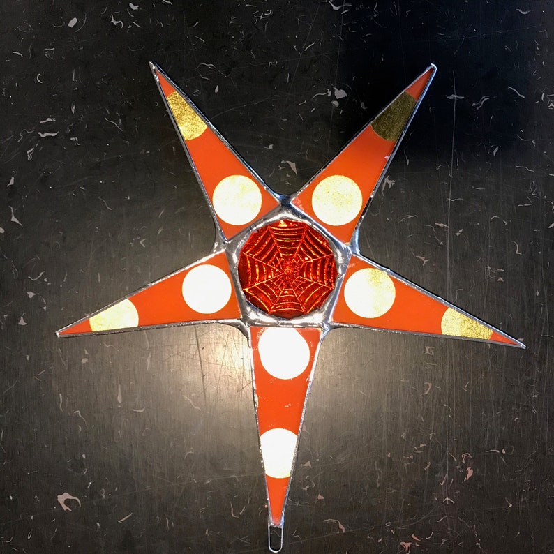 Golden Spider Web- 10 Inch Lacquered Star With German Delft Embossed ...