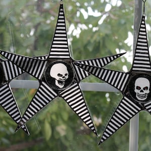 Scary Skull Star- Lacquered Fabric on Glass Star- Fun Halloween Decor ...