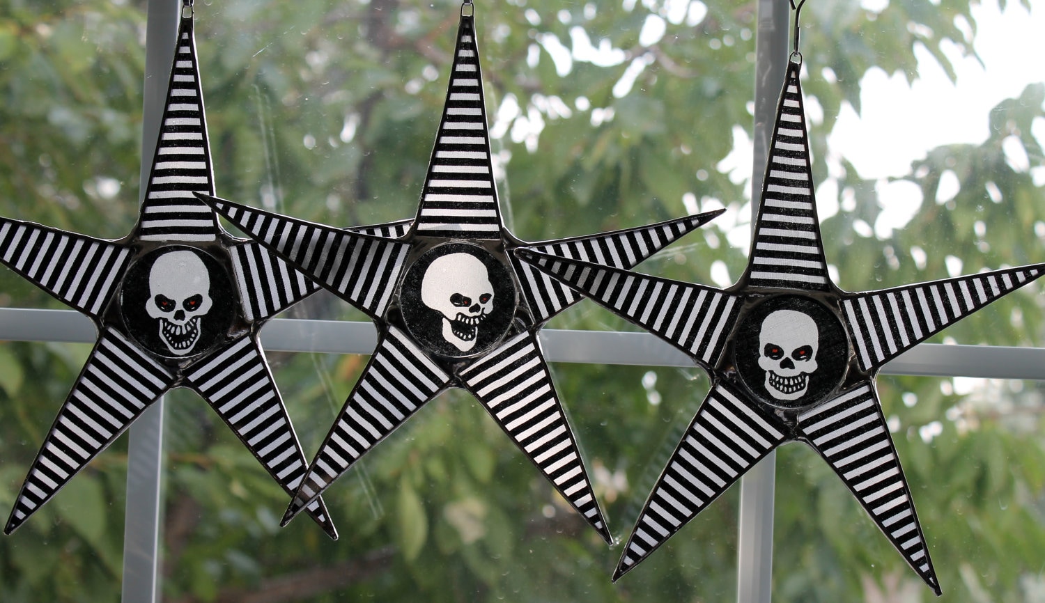 Scary Skull Star- Lacquered Fabric on Glass Star- Fun Halloween Decor ...