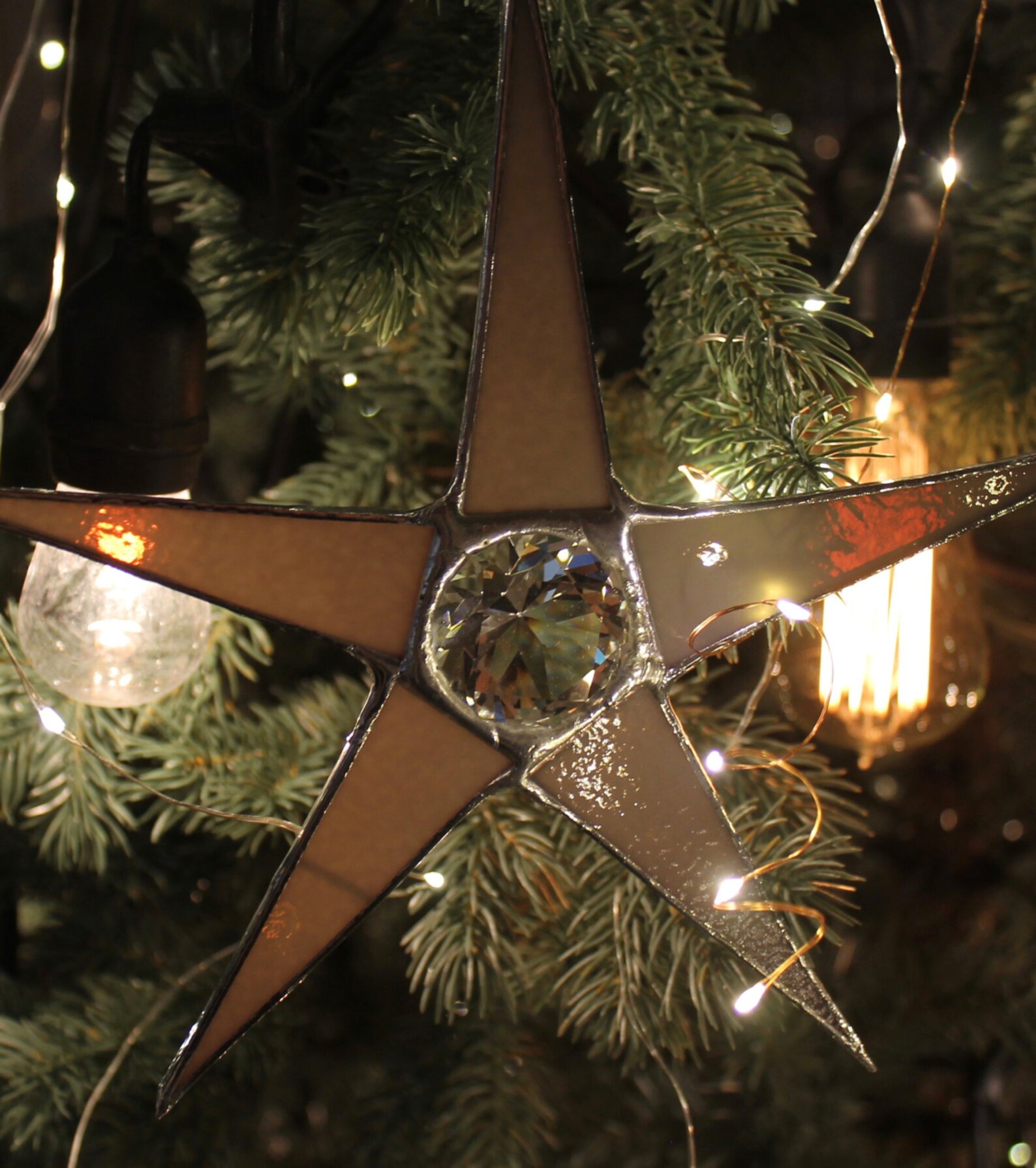 Dove Gray Star With Glass Diamond Center 9 Inch Art Glass - Etsy