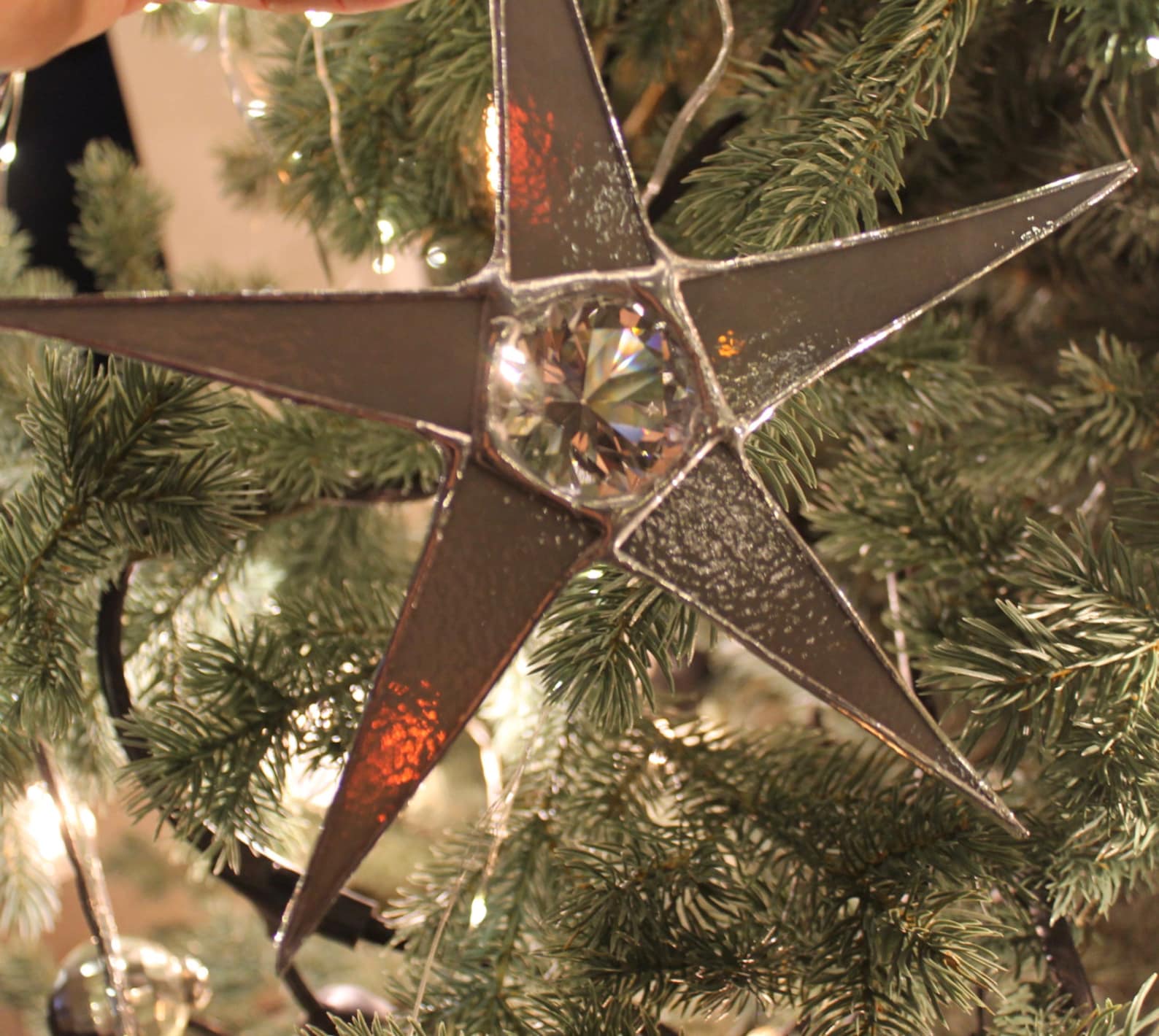 Dove Gray Star With Glass Diamond Center 9 Inch Art Glass - Etsy