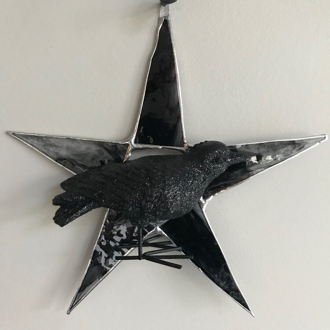 Sparkle Crow Star 10 Inch Glitter Crow With Black Art Glass Star Points ...