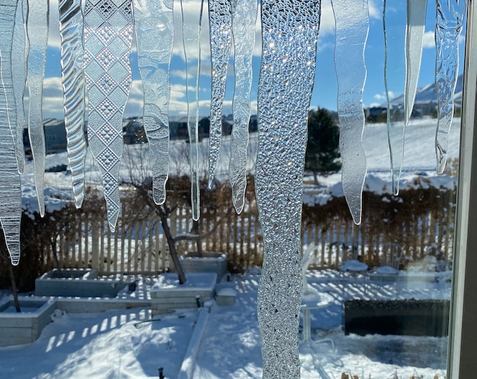 10 Glass Icicles- 8"-15" Each With a Different Patterned Glass - Etsy