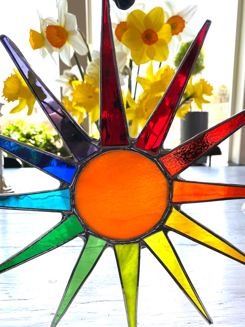 Rainbow Sun 12 Inch Art Glass Sun With Rainbow Rays - Etsy