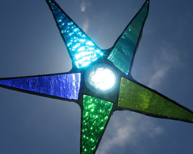 Peacock Star 8 Inch Stained Glass Star in Lime Green Aqua - Etsy