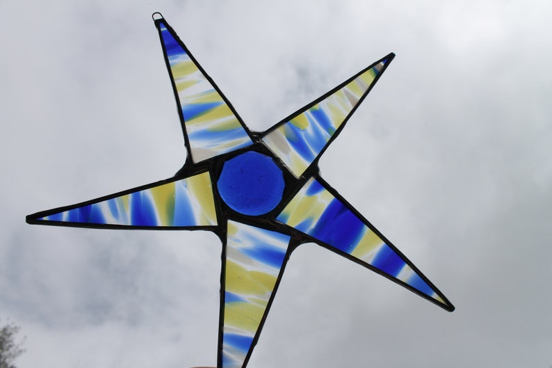 Clark Star 9 Inch Royal Blue and Yellow Stained Glass - Etsy