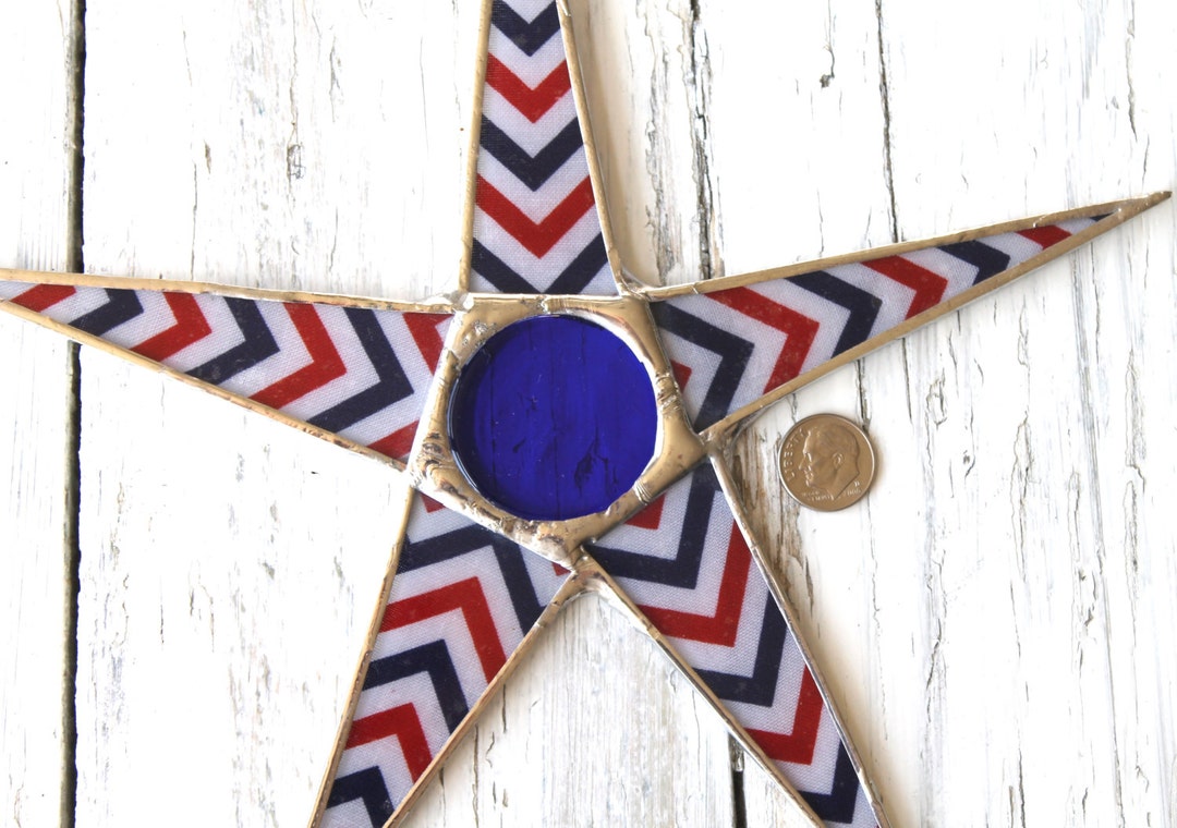 4th of July Chevron Star- 9 Inch Lacquered Red, White, and Blue Fabric ...