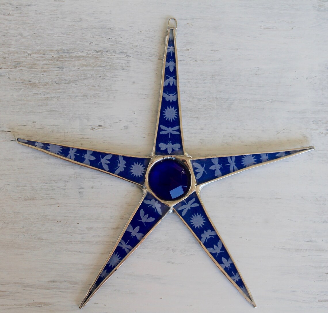 Blue Bugs Star 7 Inches Lacquered Ribbon on Glass With Royal - Etsy