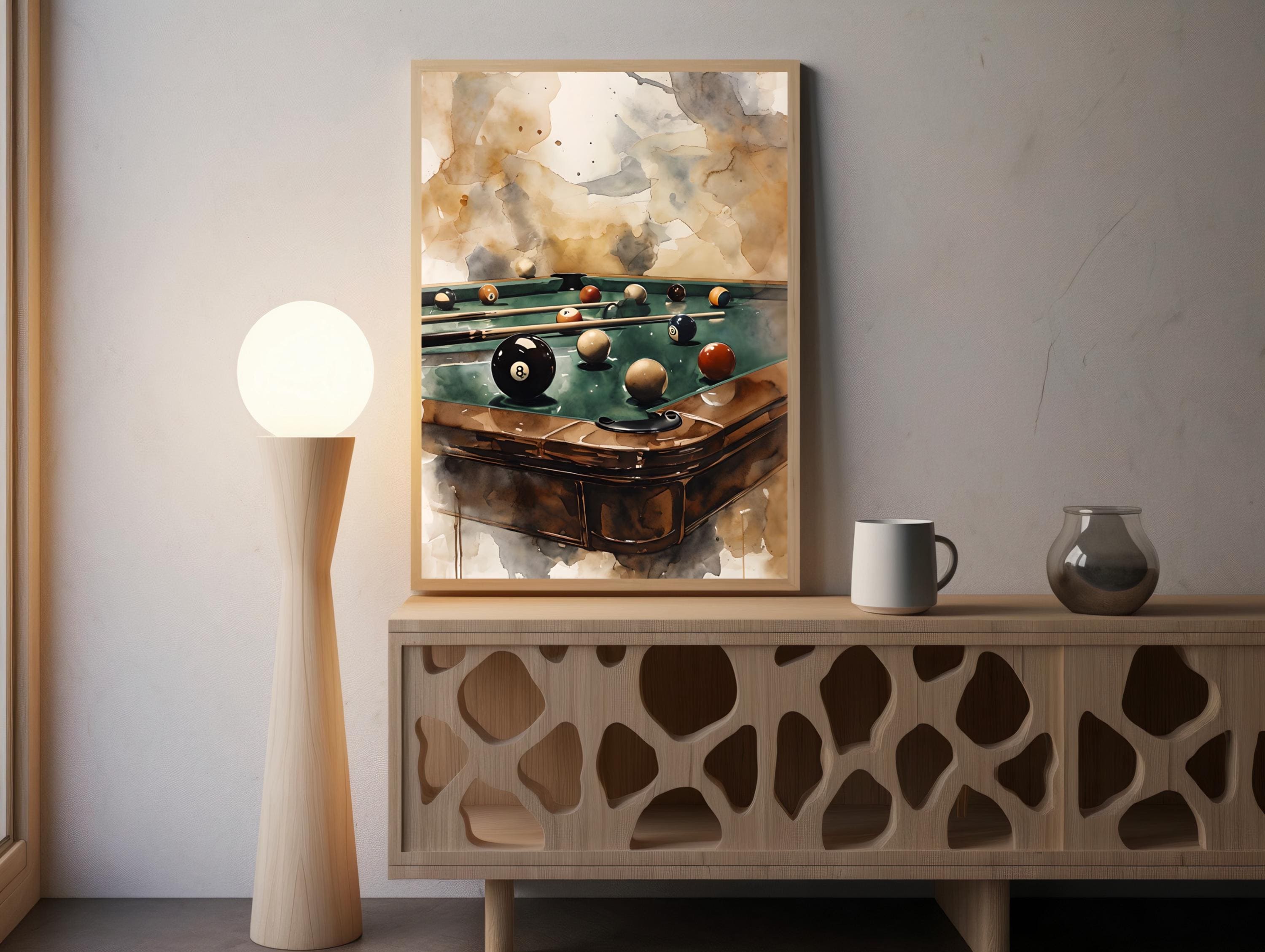 Vintage Billiards Wall Art Print – Pool Table Watercolor Digital ...