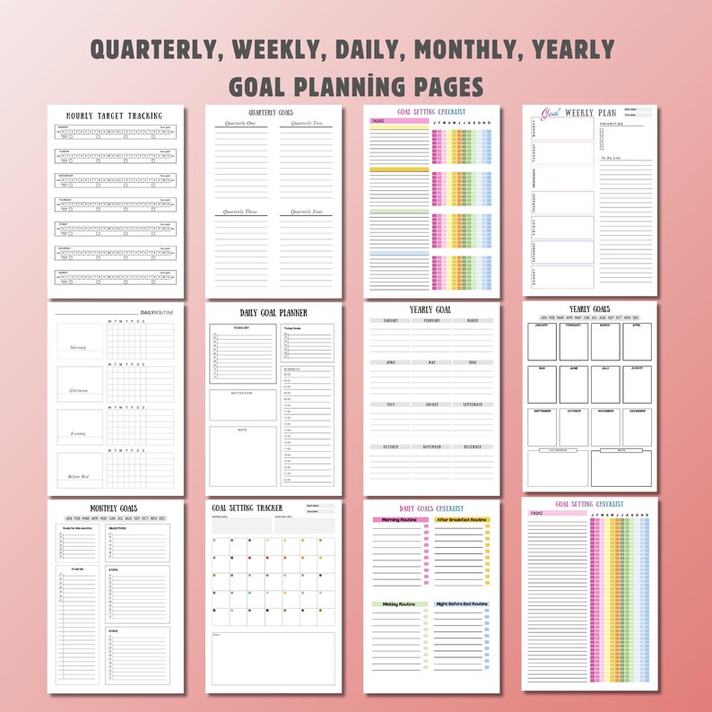 Goal Planner Bundle | 70+ Printable Pages, Digital Tracker (A4, A5, US ...