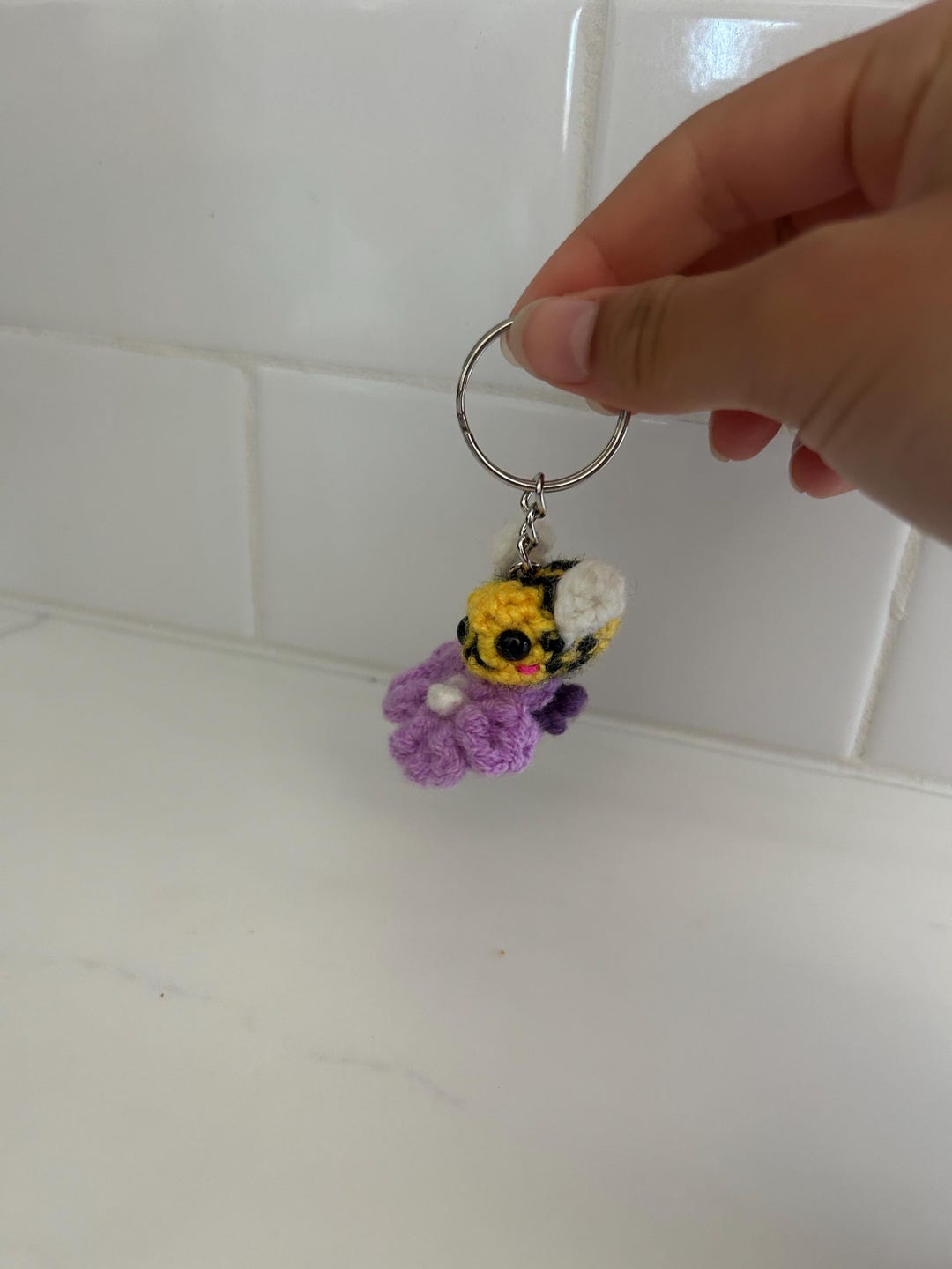 Little Bumblebee and Flower Amigarumi Crocheted Keychain - Etsy