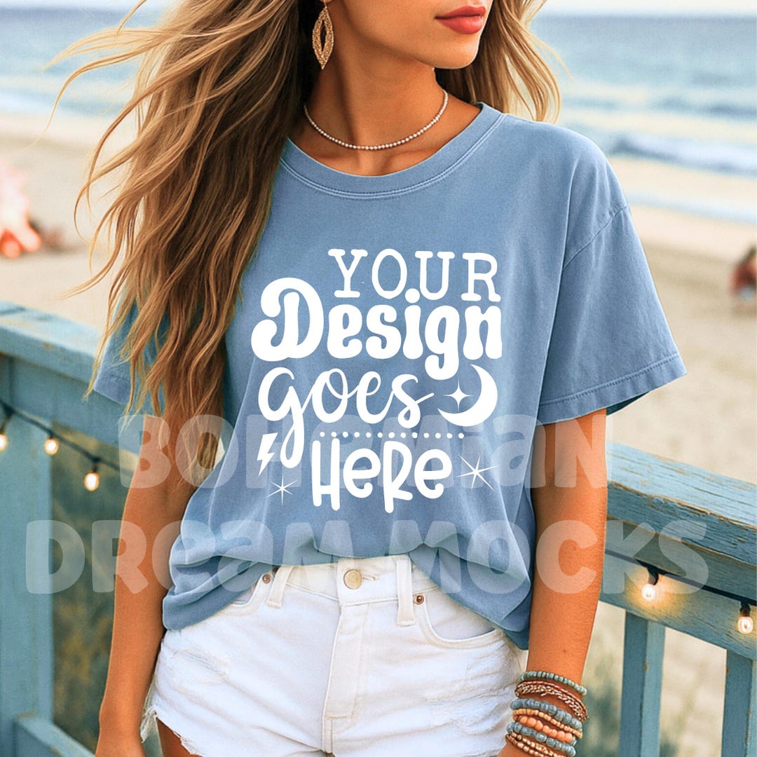 Comfort Colors Blue Jean Shirt Mockup | Blue Jean T-shirt Mockup ...