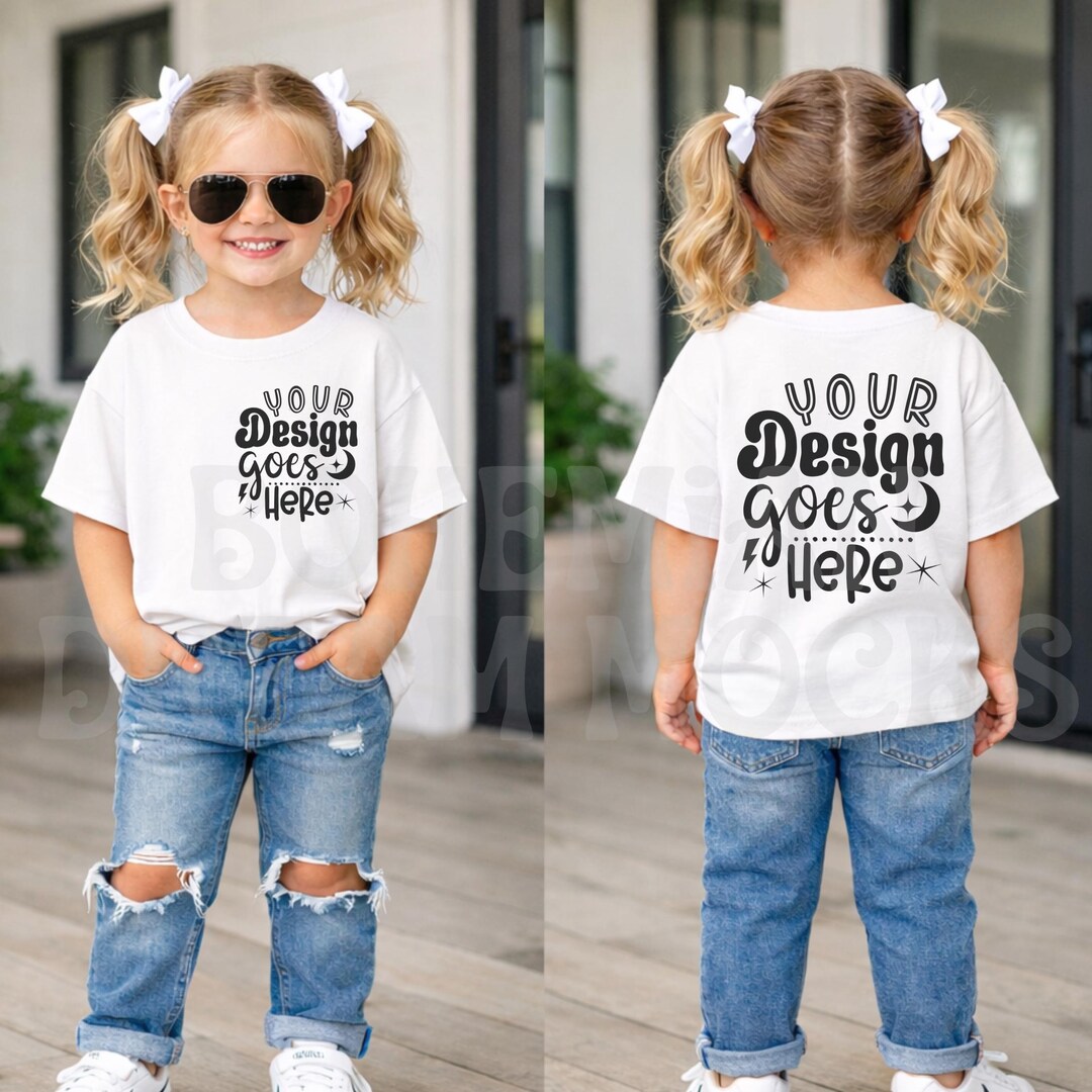 Front Back Kids White Shirt Mockup | Comfort Colors 9018C Youth T-shirt ...