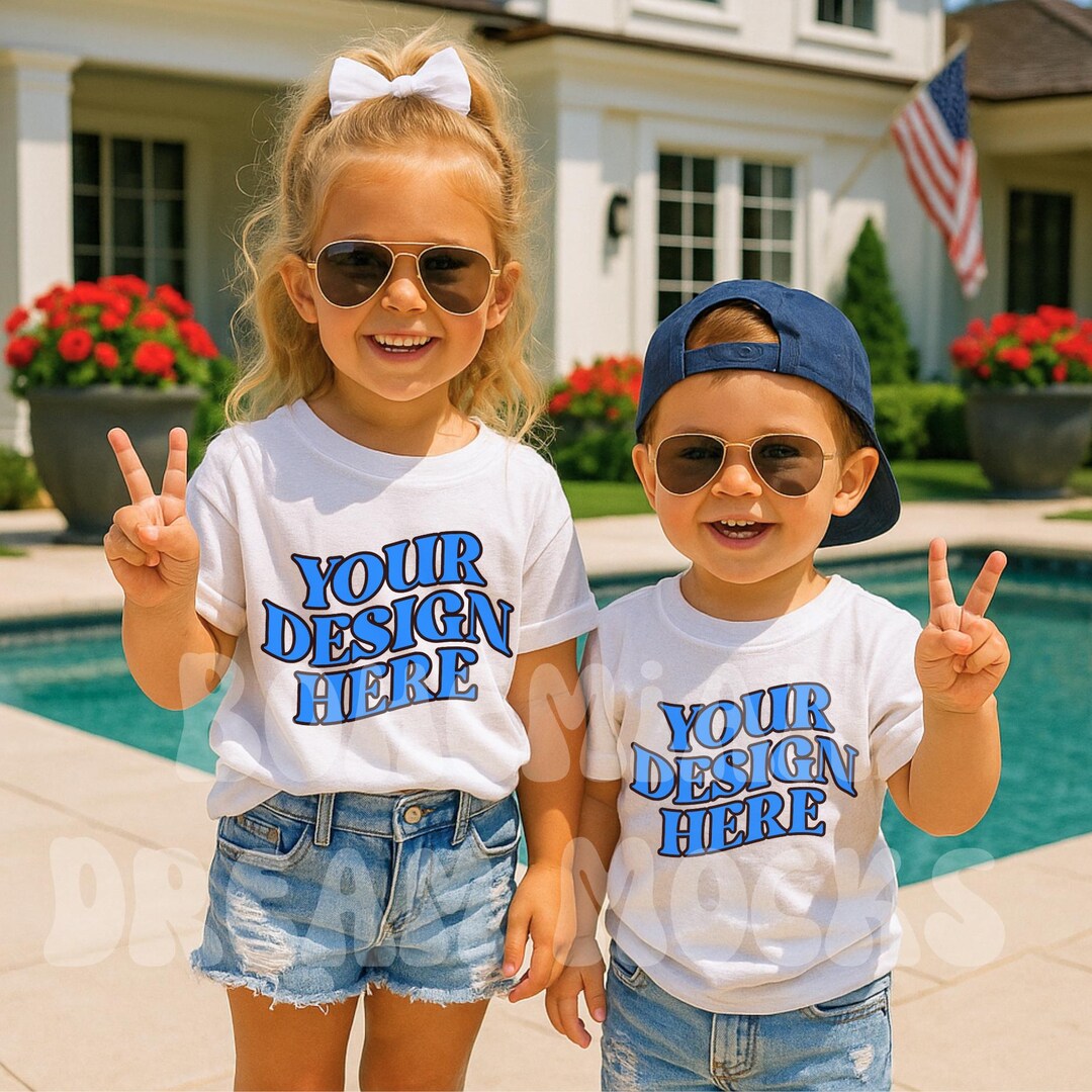 Brother Sister White T-shirt Mockup | 4th of July Sibling Mockup ...