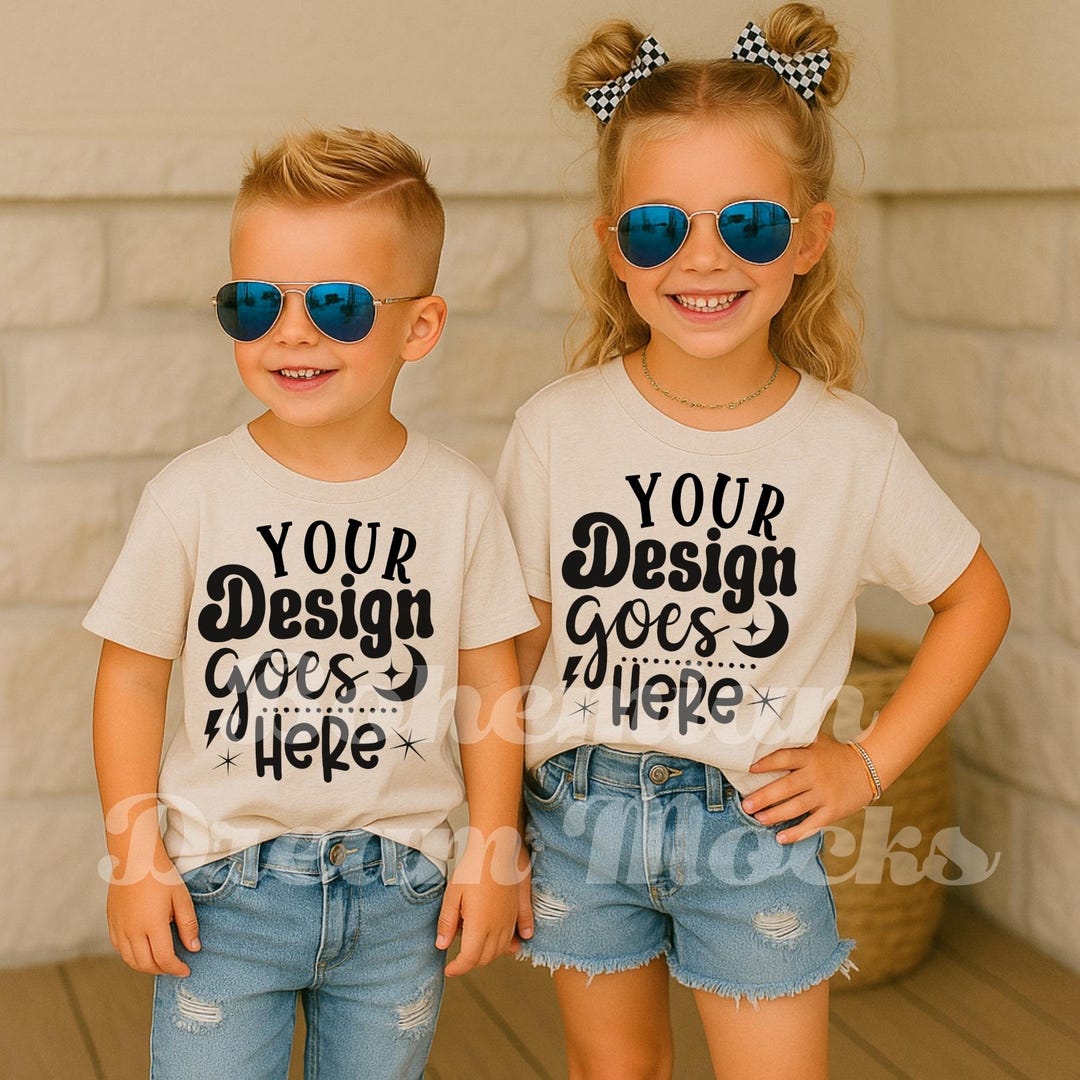 Brother and Sister Shirt Mockup | Bella Canvas Natural Kids Mockup ...
