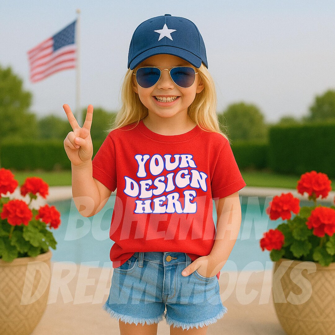 Bella Canvas 3001Y Red Shirt Mockup | 4th of July Kids Mockup | Girls ...