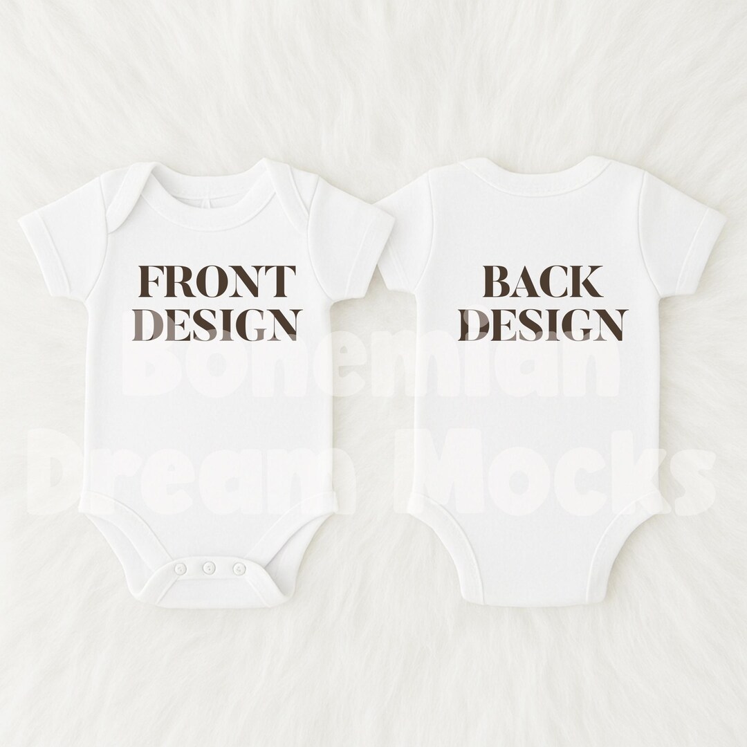 White Onesie Front and Back Mockup | Flat Lay Baby Onesie Mockup | Back ...