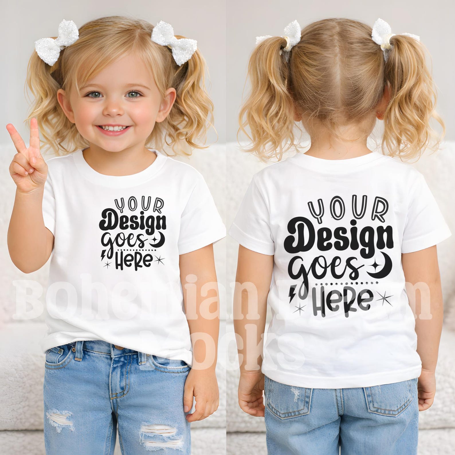 Toddler Girl Mockup | Front Back Kids White Shirt Mockup | Kids Bella ...