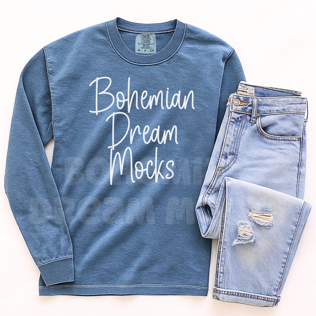 Comfort Colors Long Sleeve Blue Jean Shirt Mockup | C6014 Blue Jean ...