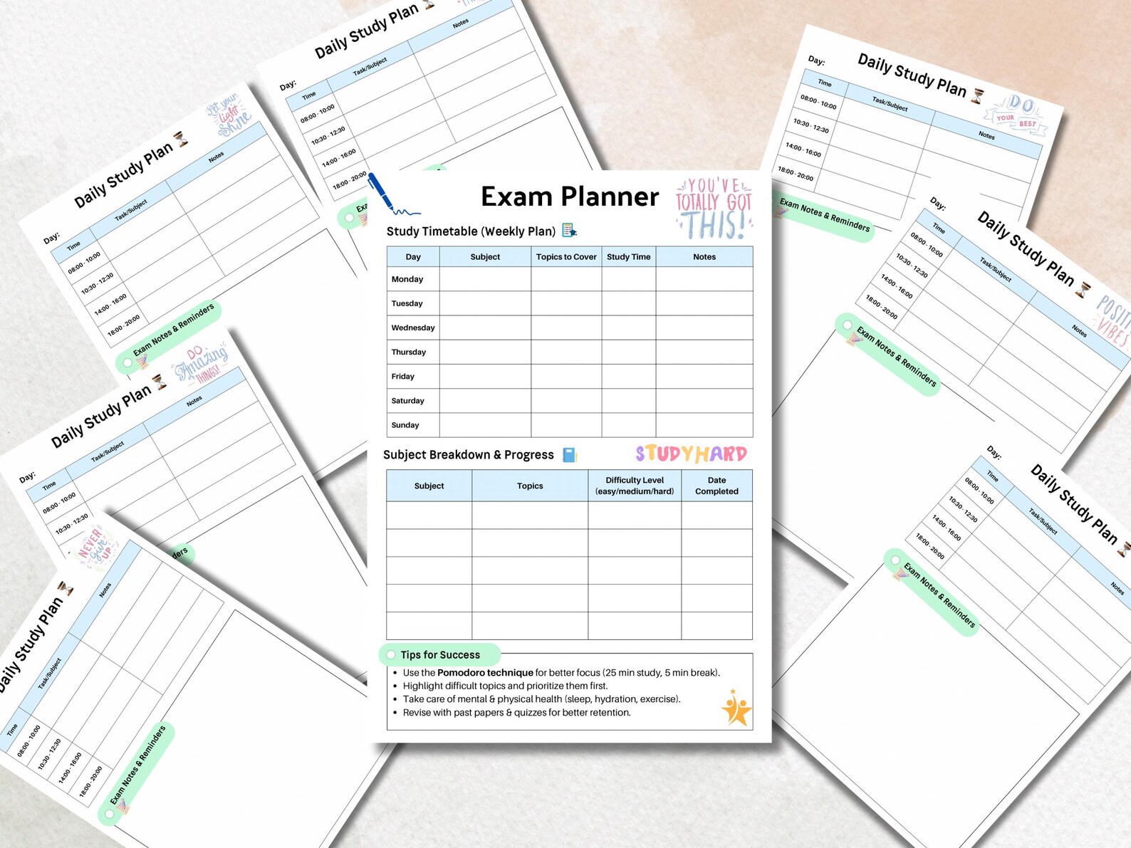 Exam Planner - GCSE or A Level Tracker - With Daily Study Planners - Etsy