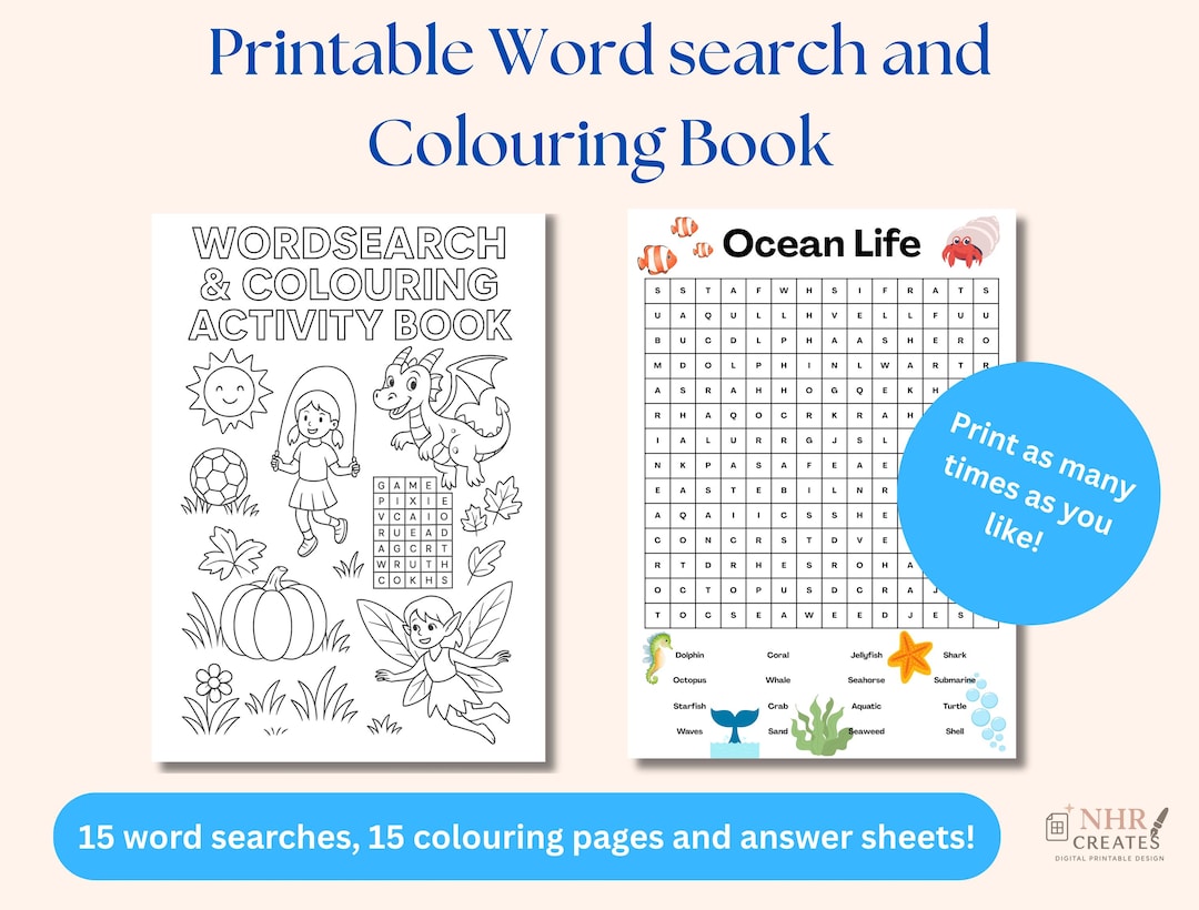 Word Search and Colouring Activity Pack for Kids and Teens - 15 Word ...