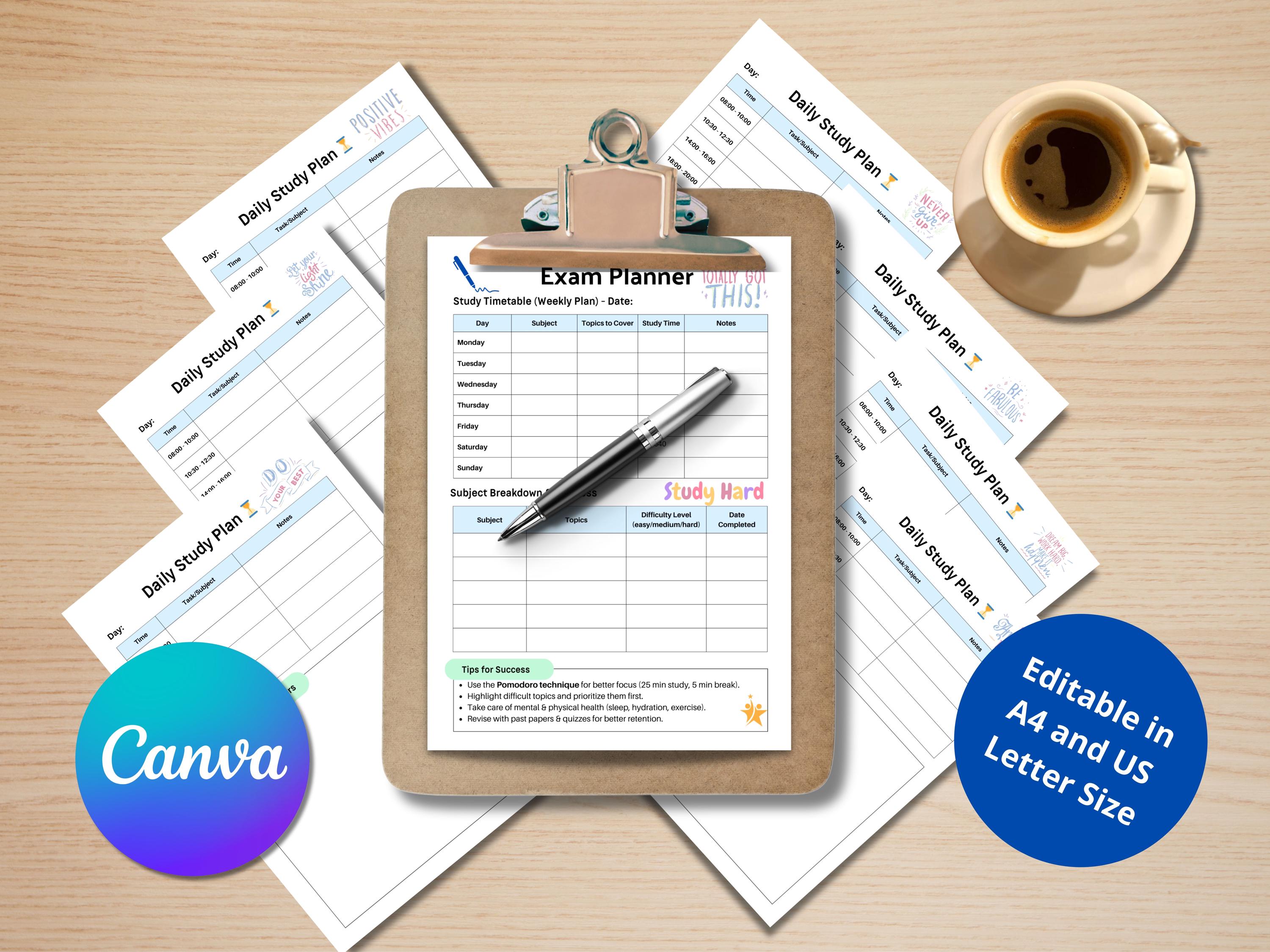 GCSE A-level Exam Planner – Daily Study Tracker - Student / Academic ...