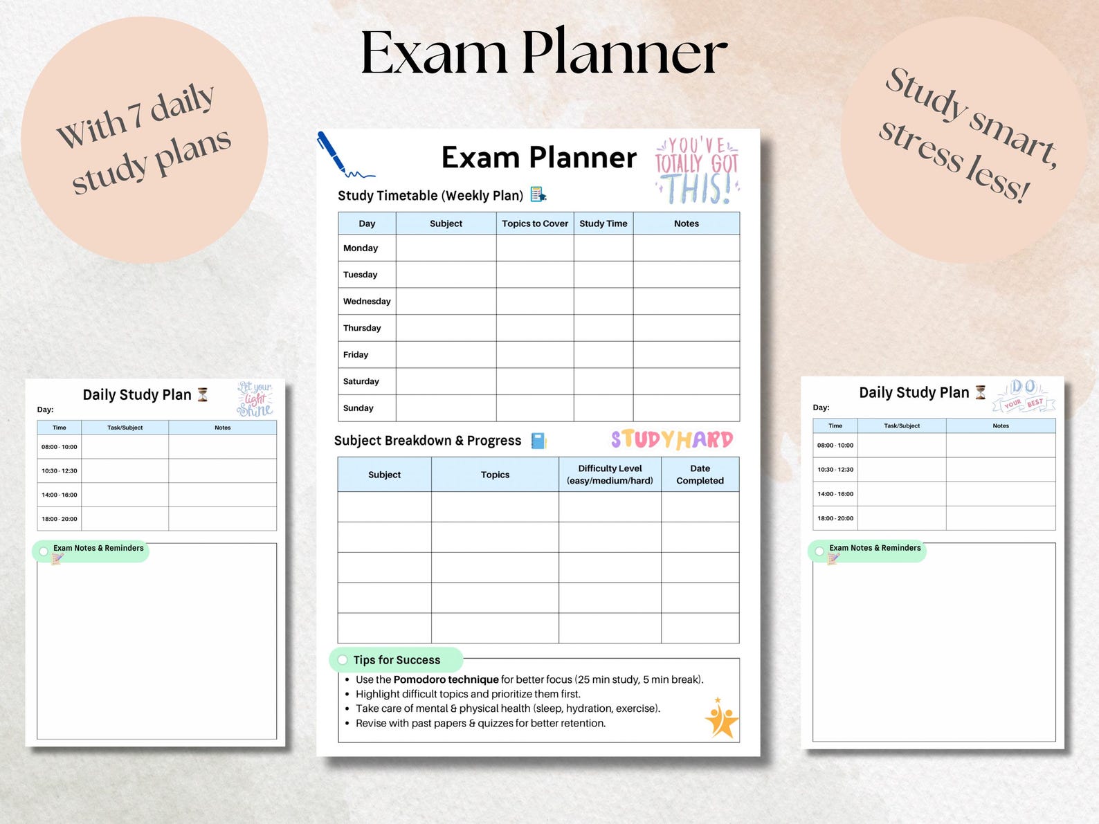 Exam Planner - GCSE or A Level Tracker - With Daily Study Planners - Etsy