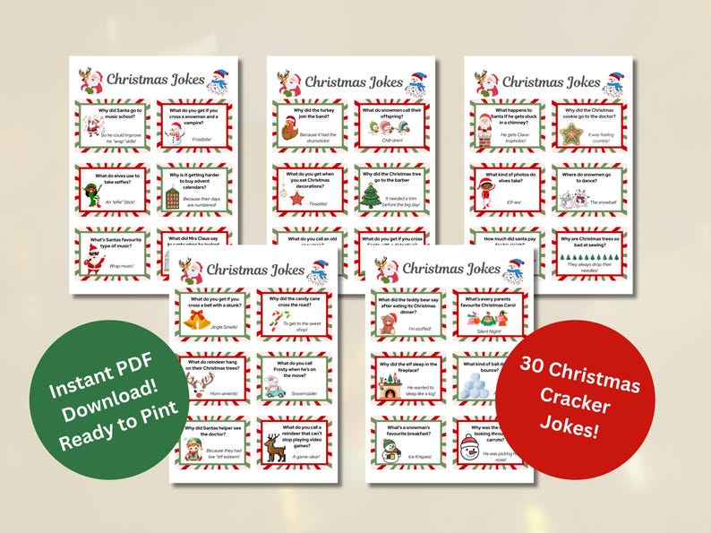30 Printable Christmas Cracker Jokes • Instant Digital Download • PDF ...
