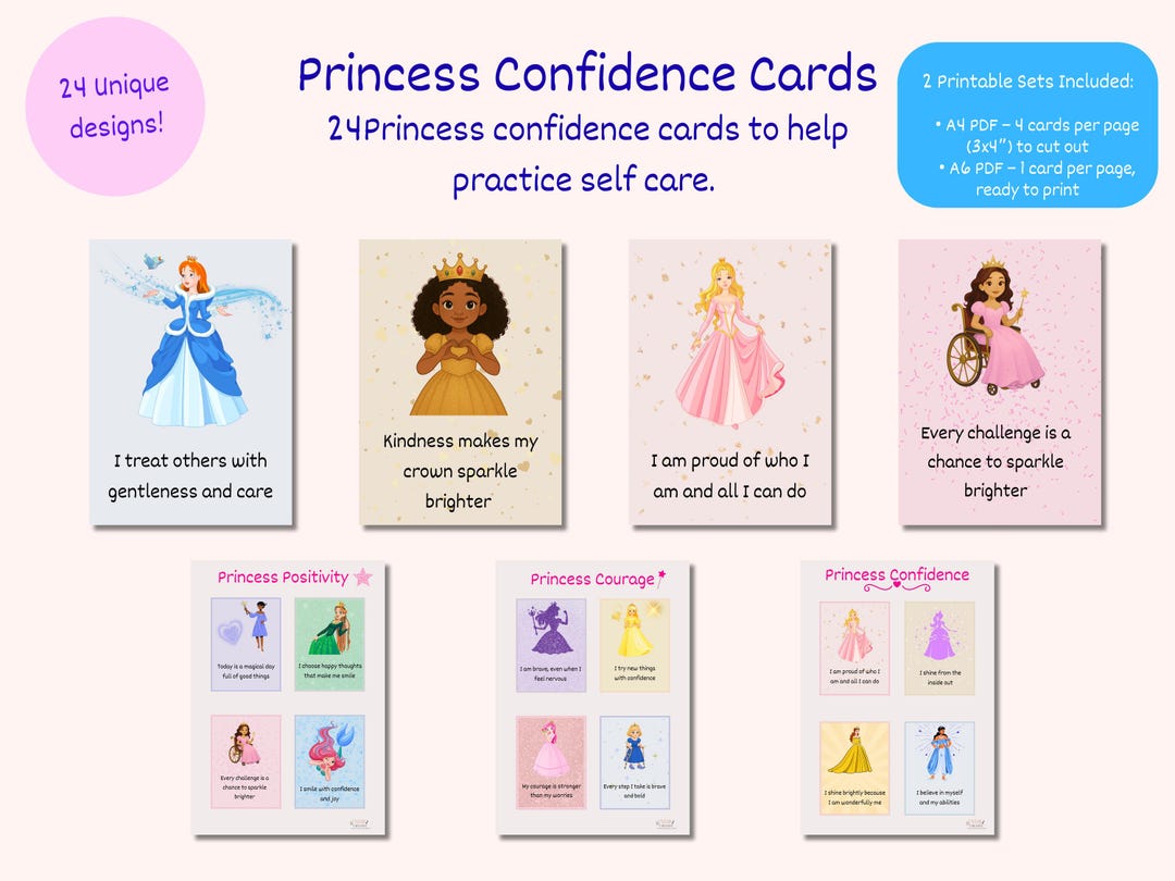 Princess Affirmation & Confidence Cards – 24 Unique Designs (digital ...