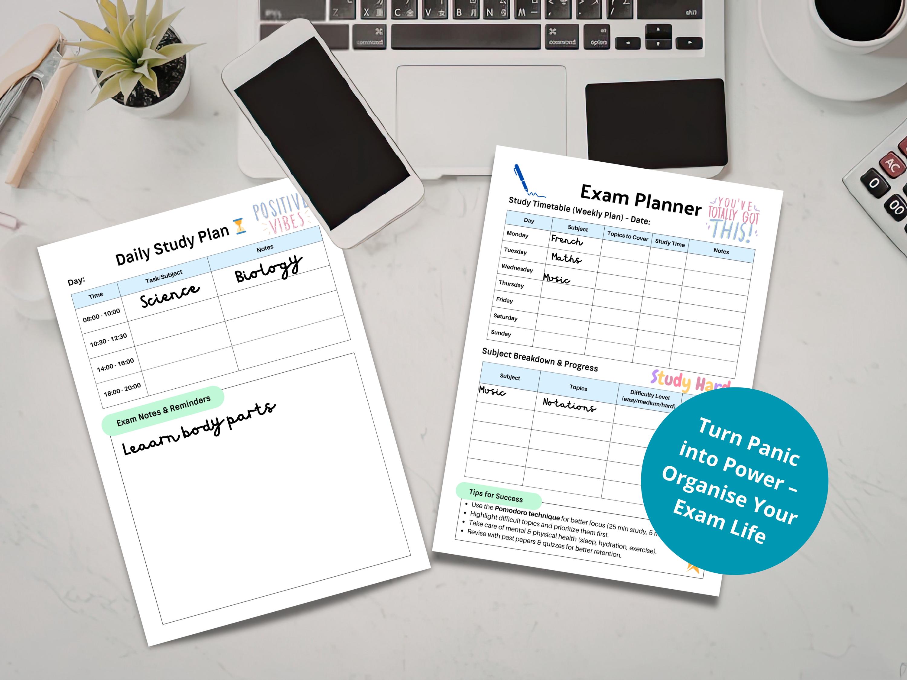 GCSE A-level Exam Planner – Daily Study Tracker - Student / Academic ...