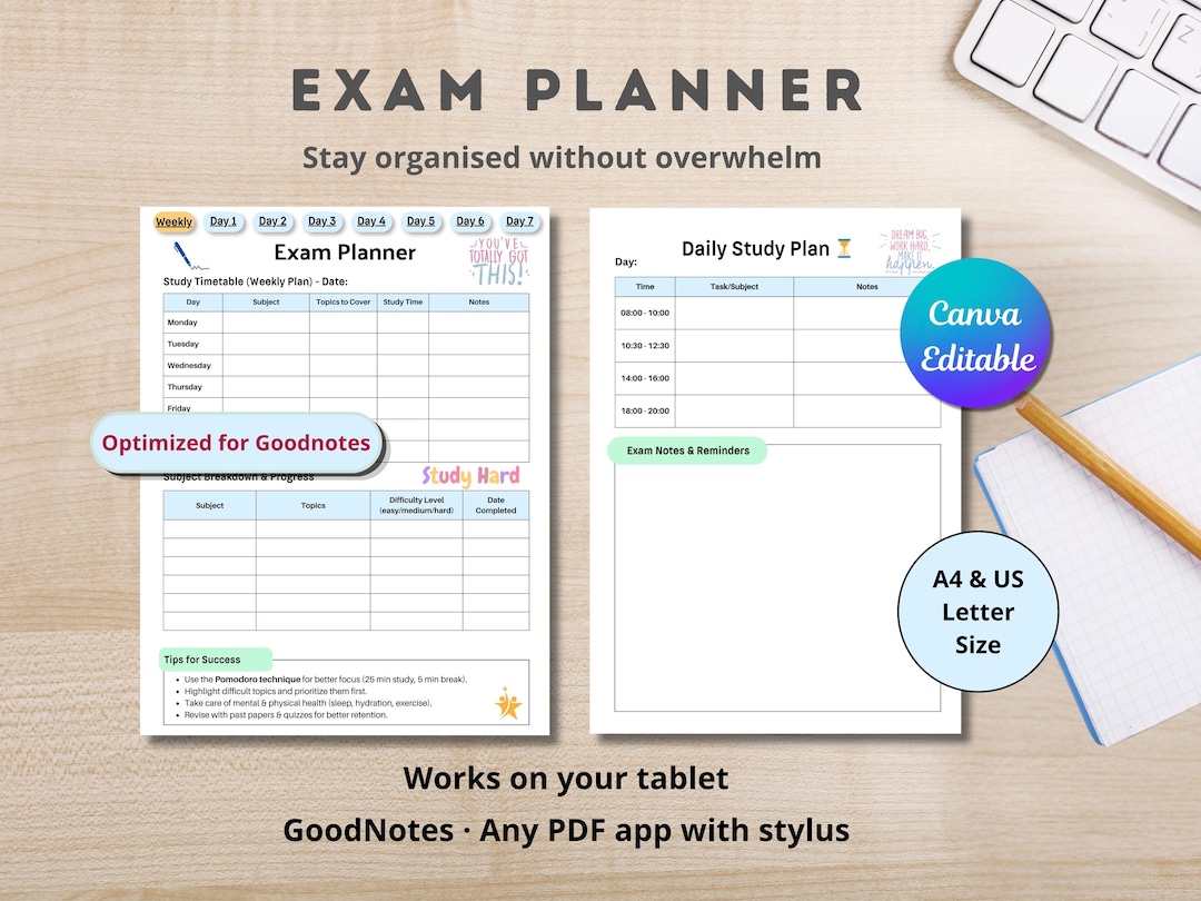 GCSE A-level Exam Planner – Daily Study Tracker - Student / Academic ...