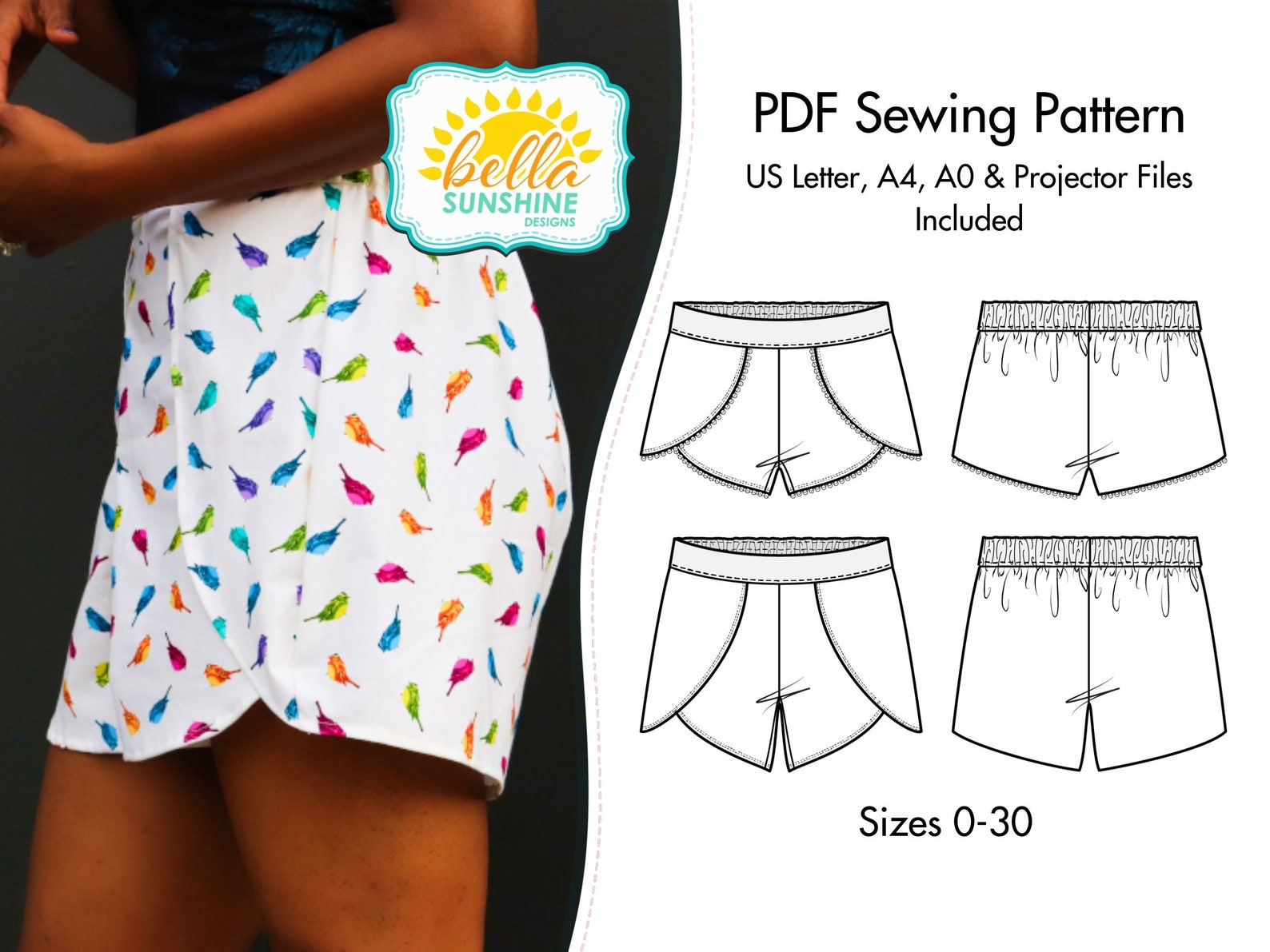Tess Tulip Shorts, Ladies Pattern, PDF Sewing Pattern, Ladies Pdf ...