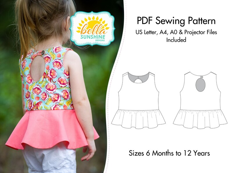 Piper Reversible Peplum Top PDF Sewing Pattern Girls Peplum - Etsy