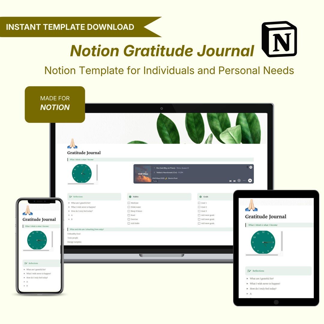 Gratitude Journal Notion Planner 2026 for Daily Reflection - Etsy