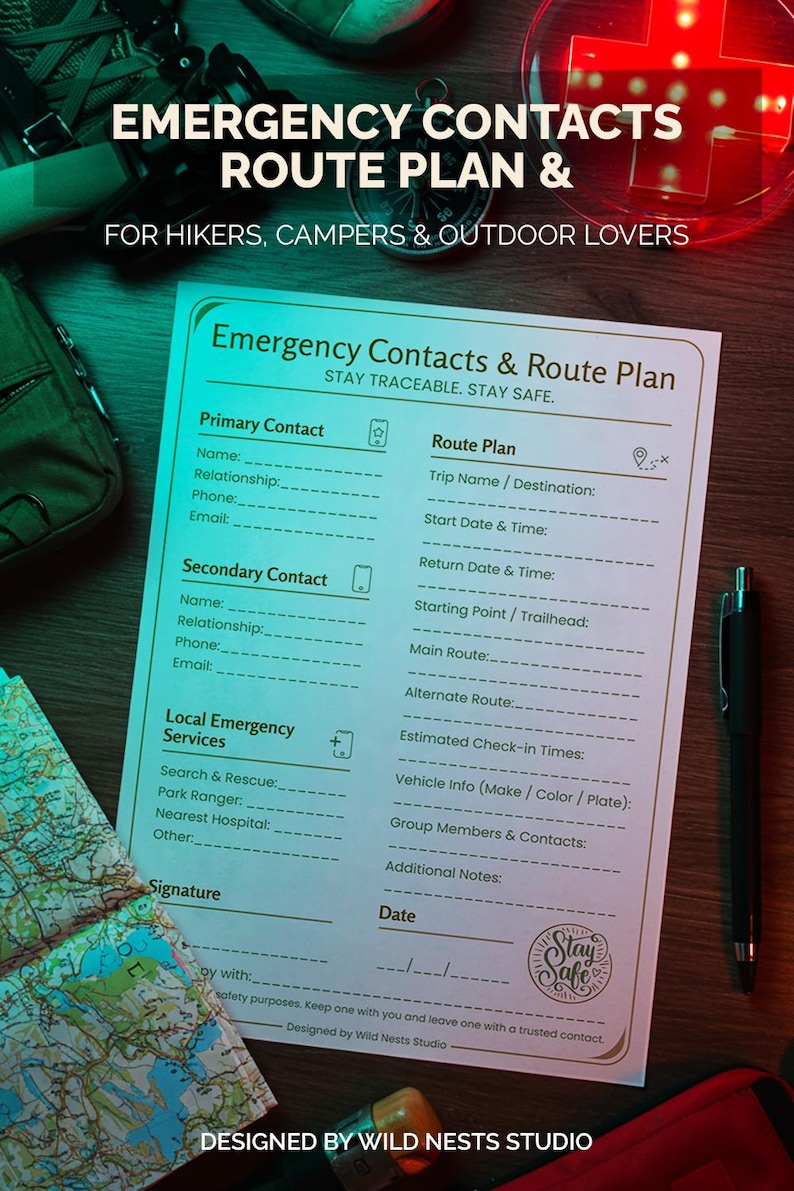 Printable Emergency Contacts and Route Planner | Outdoor Safety Sheet ...