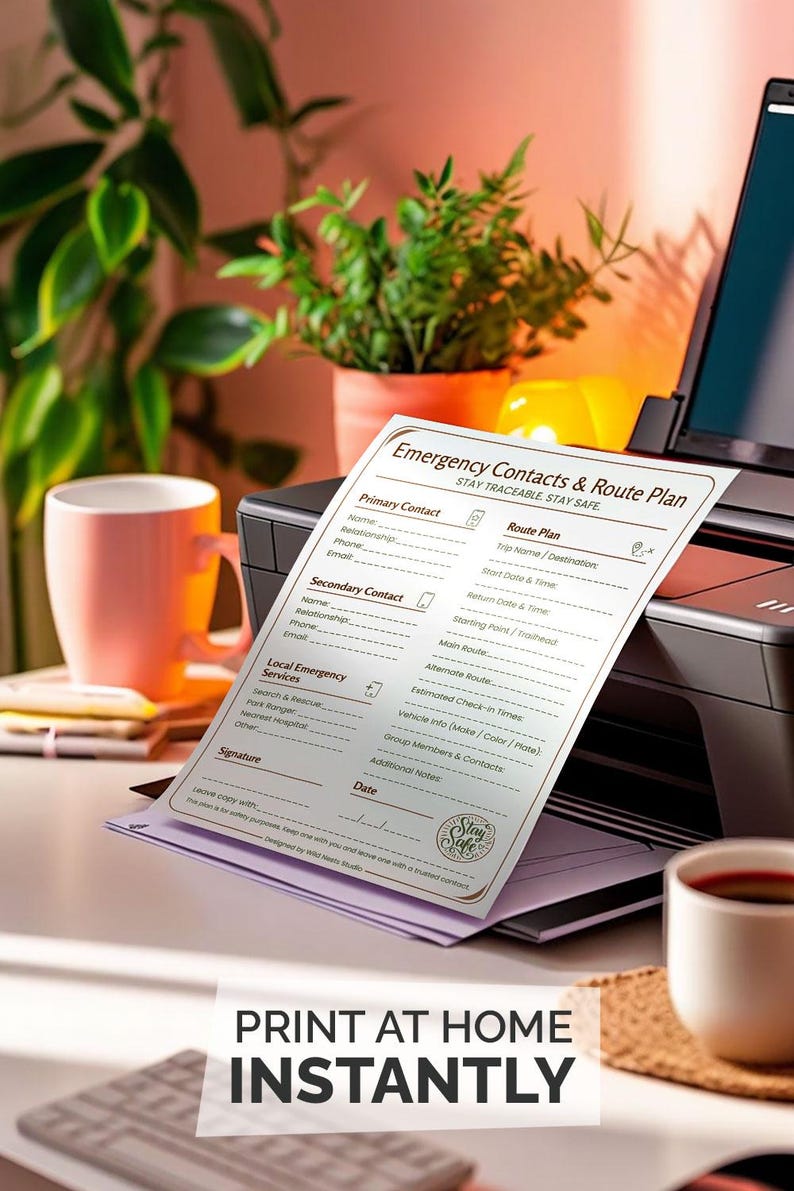 Printable Emergency Contacts and Route Planner | Outdoor Safety Sheet ...