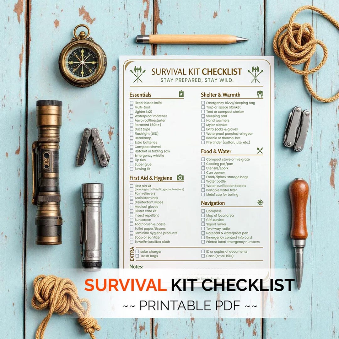 Survival Kit Checklist | Printable Prepper Gear List | Emergency Bug ...