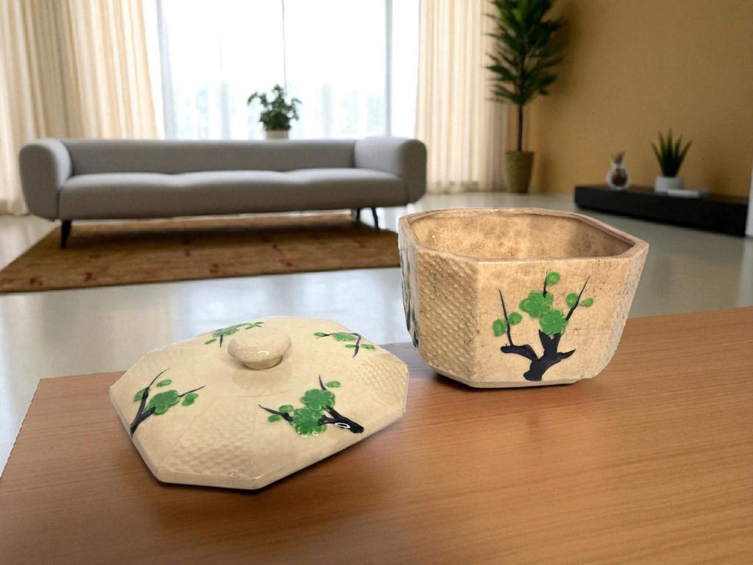 Post-war Japanese Pot With Lid, 1950, Crackled Green Leaf Finish - Etsy