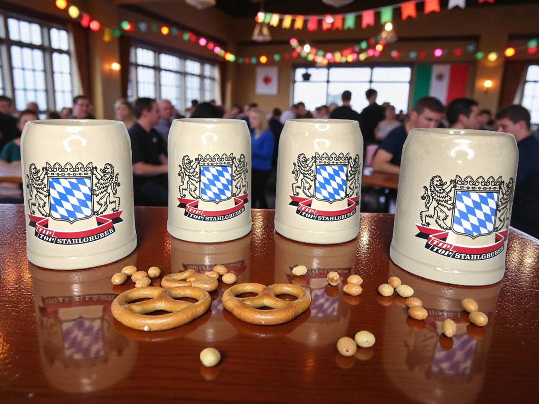 4 West German Stahlgruber VW Tip Top Beer Mugs, 0.5 Litre. Bavaria ...
