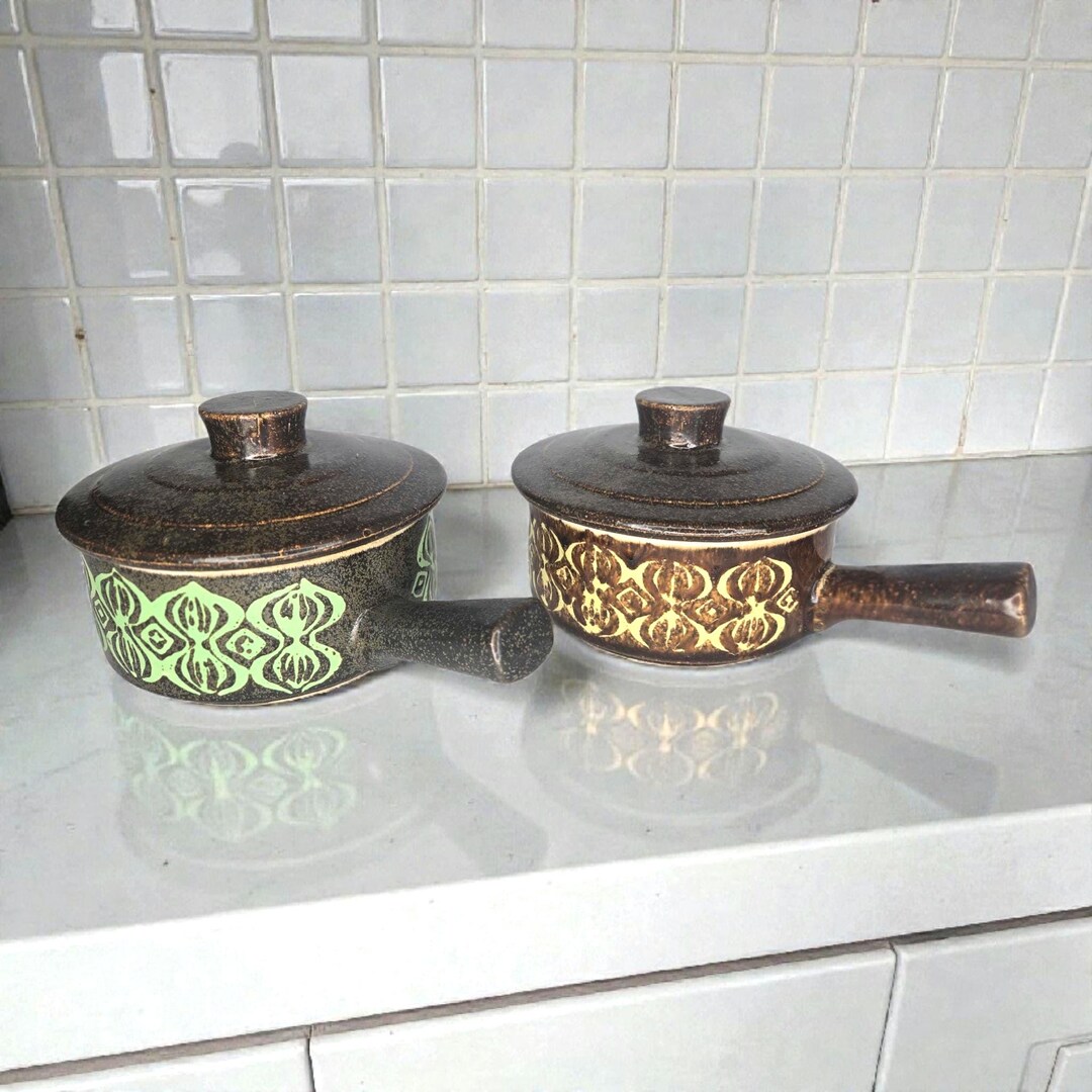 2 Vintage Denby Pottery French Onion Soup Bowls, Brown, Green, and ...